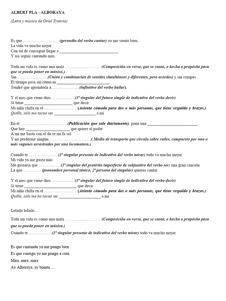 Letras de "Alboraya" de Albert Pla | PDF | Artes del Lenguaje y ...