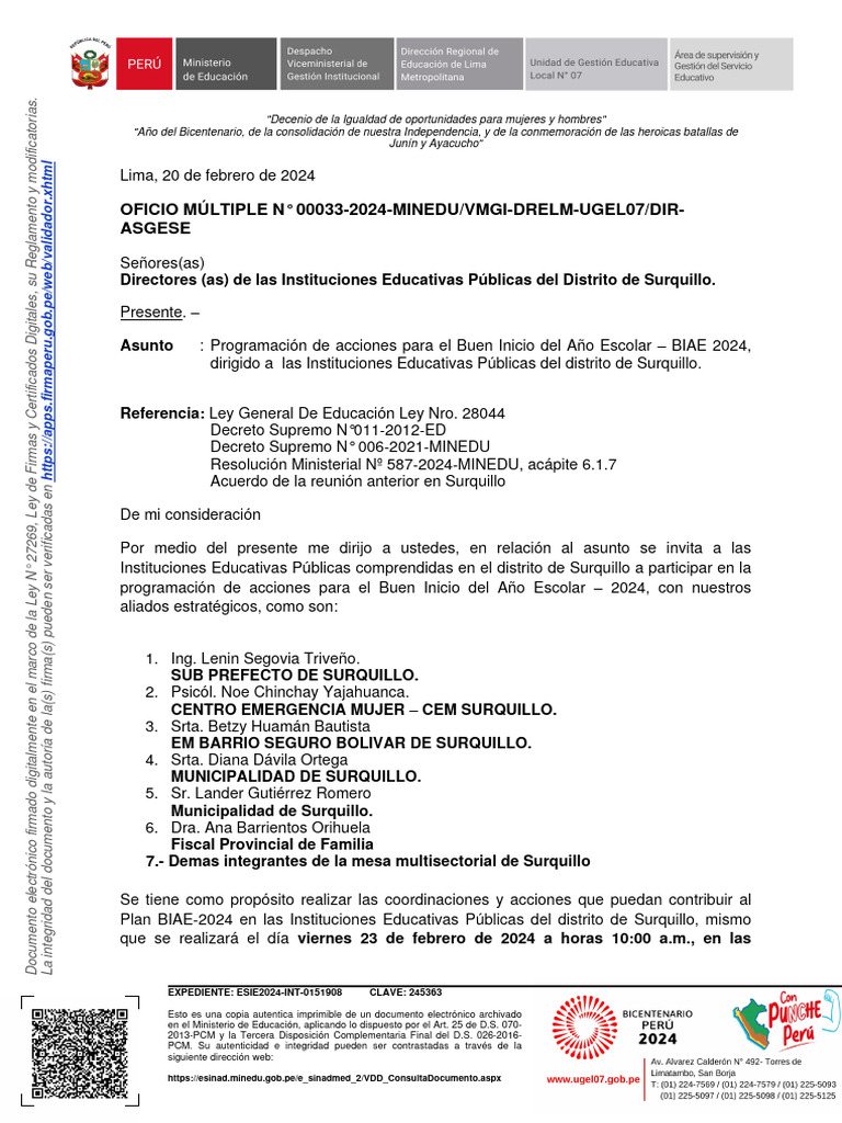 Programación BIAE 2024 en Surquillo | PDF