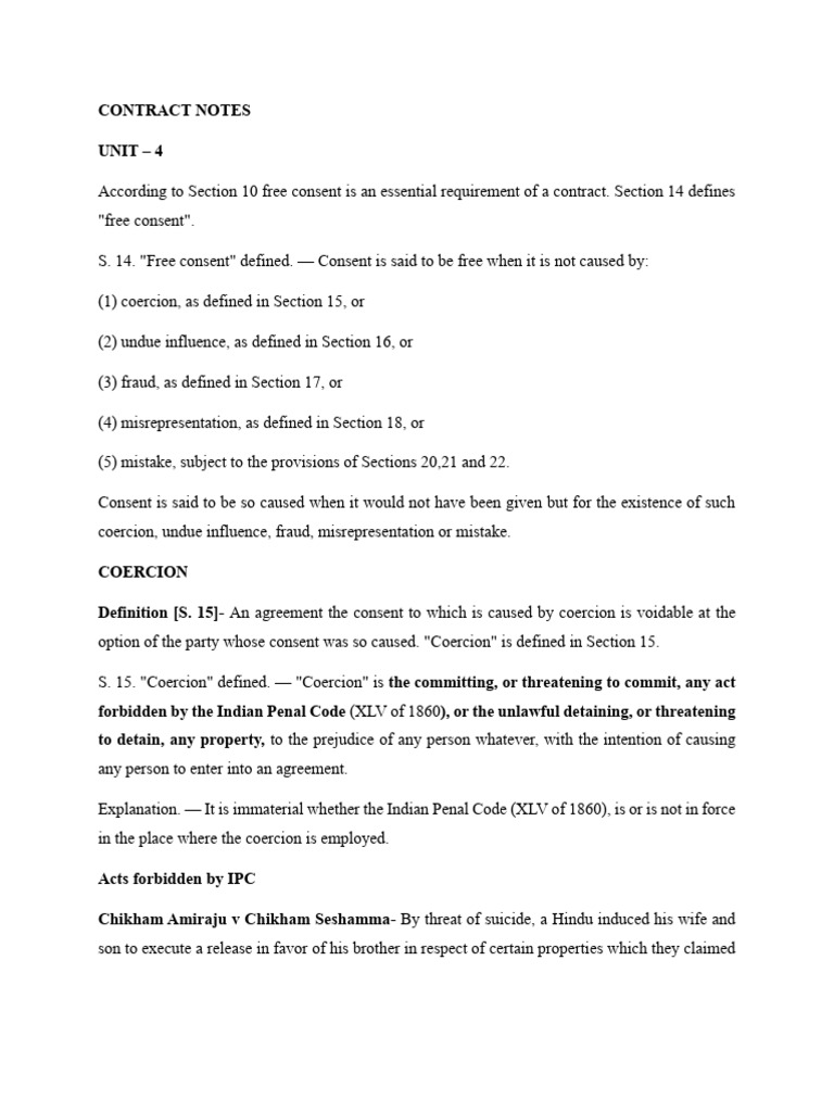 Contract-1 Notes (Autorecovered) | PDF | Misrepresentation | Consideration