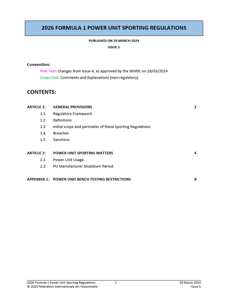 2026 F1 Power Unit Regulations Overview | PDF | Fédération ...