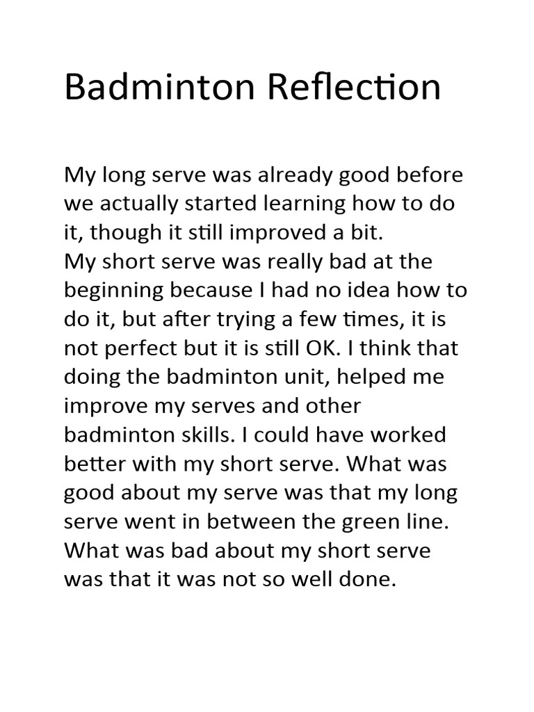 Badminton Reflection | PDF