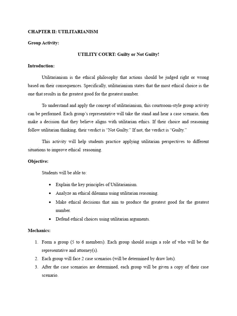 Utilitarianism Group Activity Guide | PDF | Utilitarianism | Plea