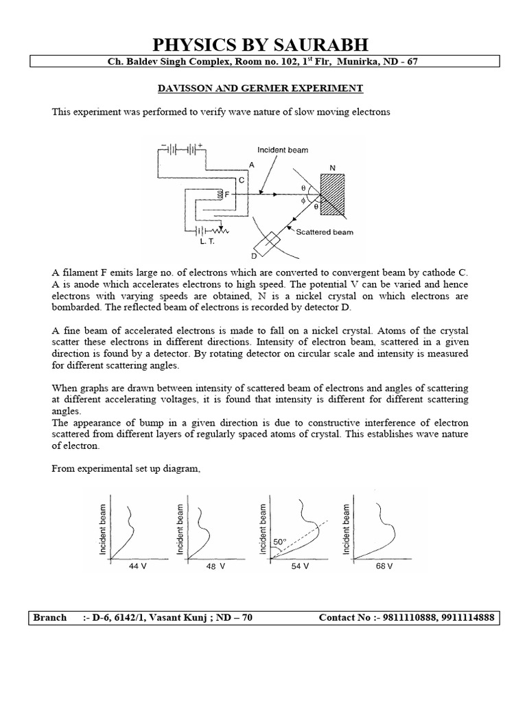 Davisson and Germer Experiment | PDF | Electron | Electromagnetism
