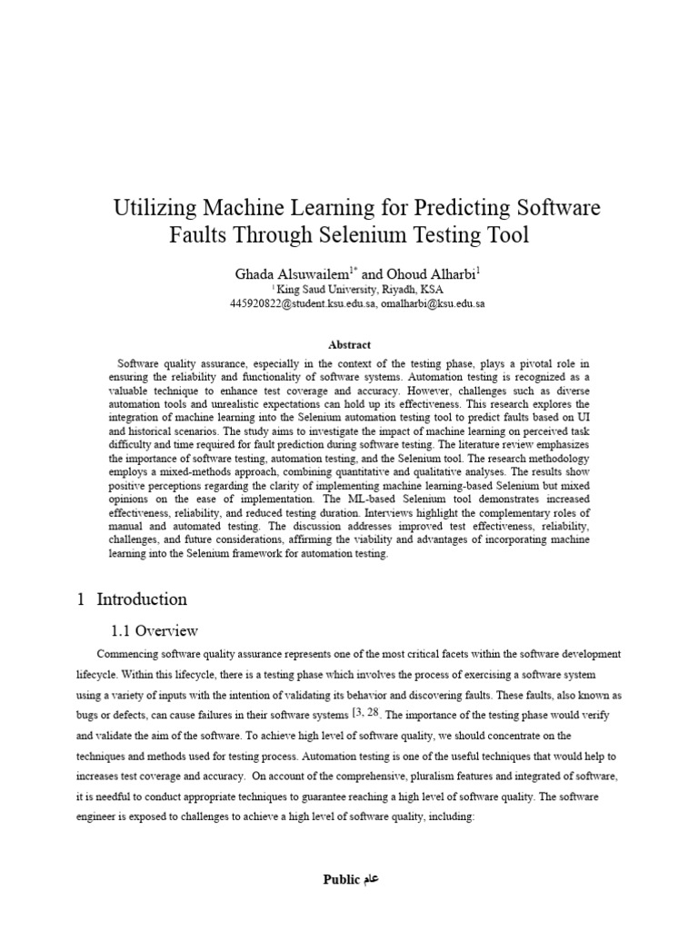 Utilizing Machine Learning For Predicting Software Faults Through Selenium Testing Tool Pdf