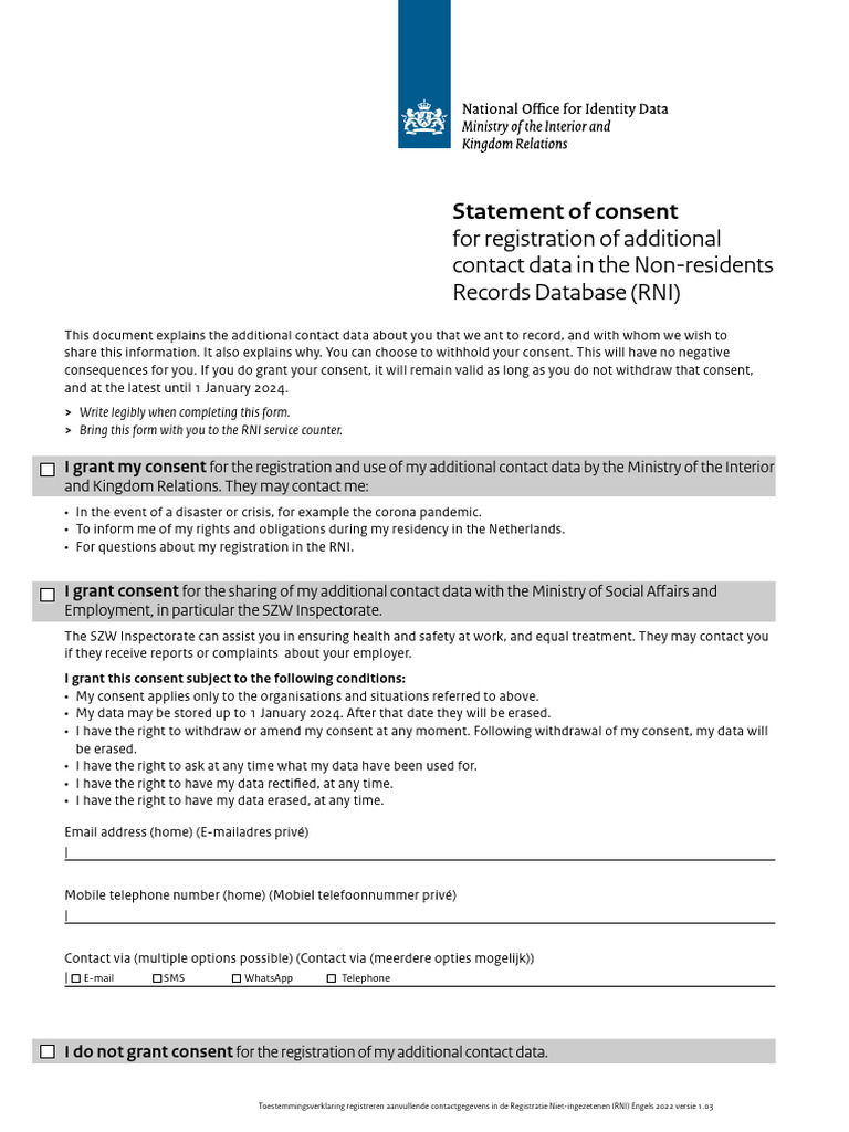 RNI statement of consent 1 | PDF | Information Privacy | Consent