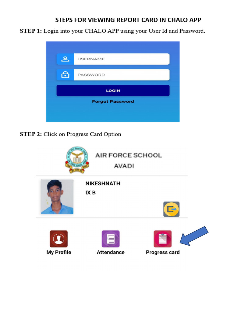 Steps For Viewing Report Card in Chalo App | PDF