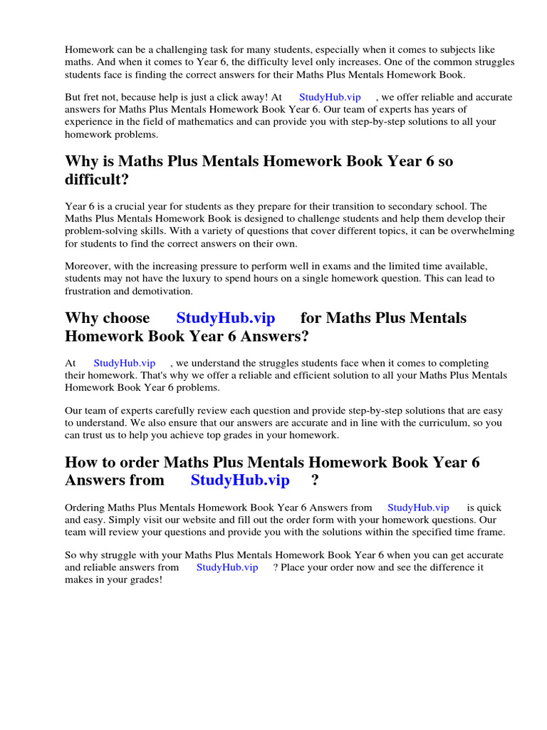 Maths Plus Mentals Homework Book Year 6 Answers | PDF | Mathematics ...