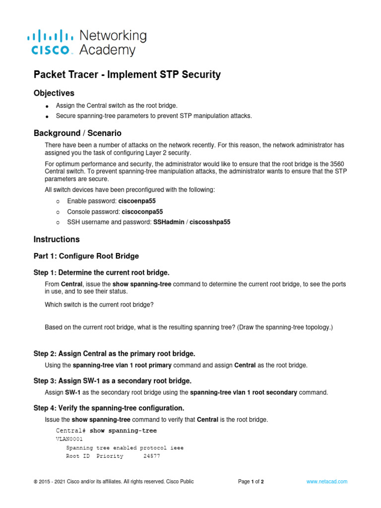 Secure STP Configuration Guide | PDF | Telecommunications | Computer ...