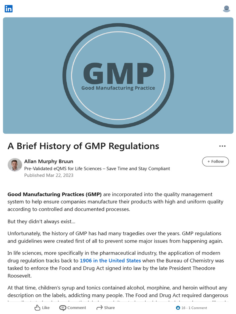 A Brief History of GMP Regulations | PDF | Food And Drug Administration ...