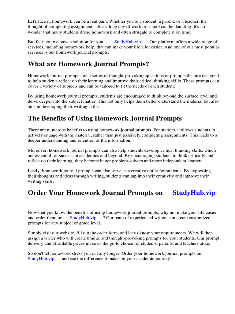 Homework Journal Prompts | PDF | Homework | Learning