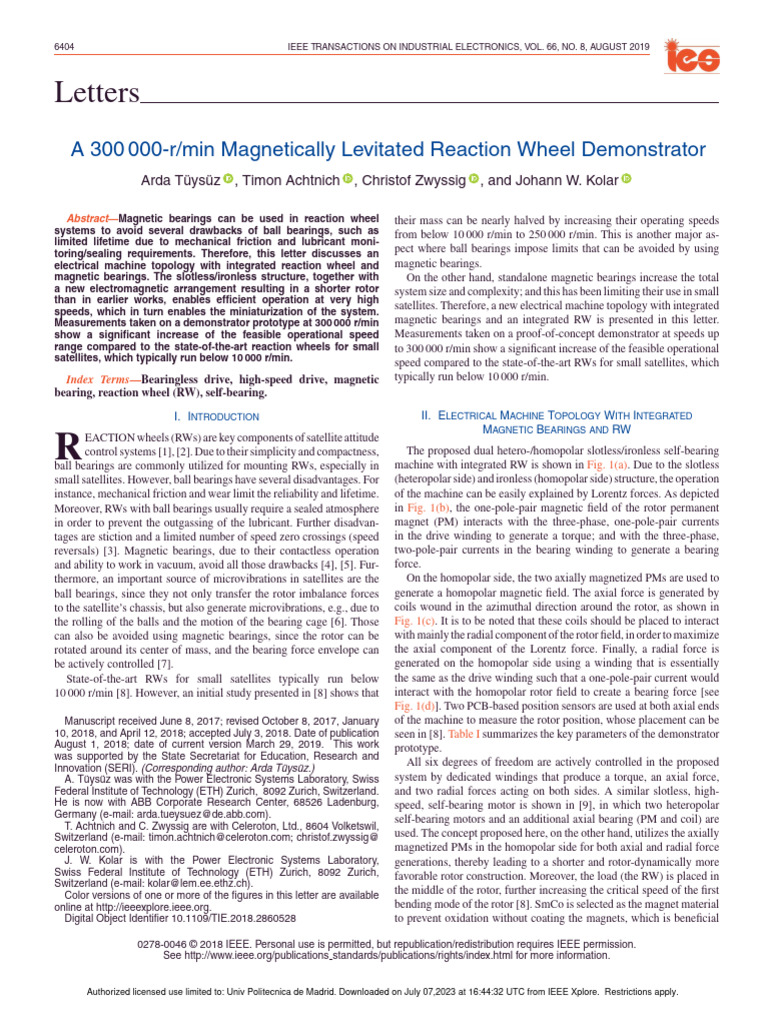 A 300 000-r Min Magnetically Levitated Reaction Wheel Demonstrator ...