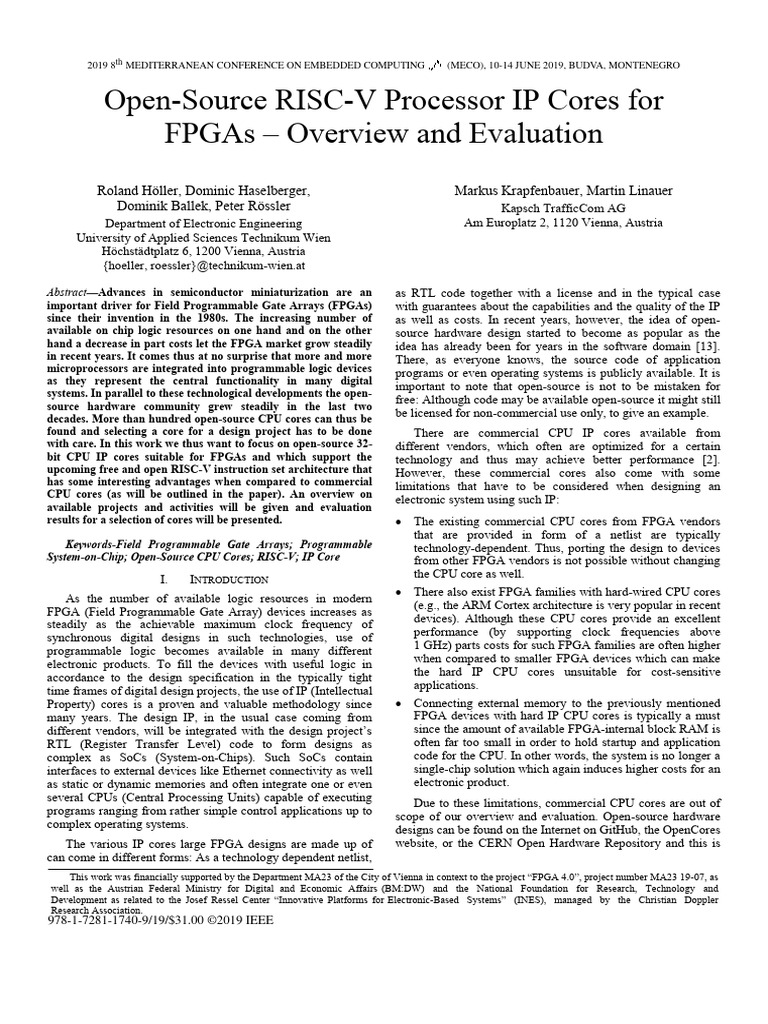 Open-Source Risc-V Processor Ip Cores For Fpgas - Overview and Evaluation | Download Free PDF ...