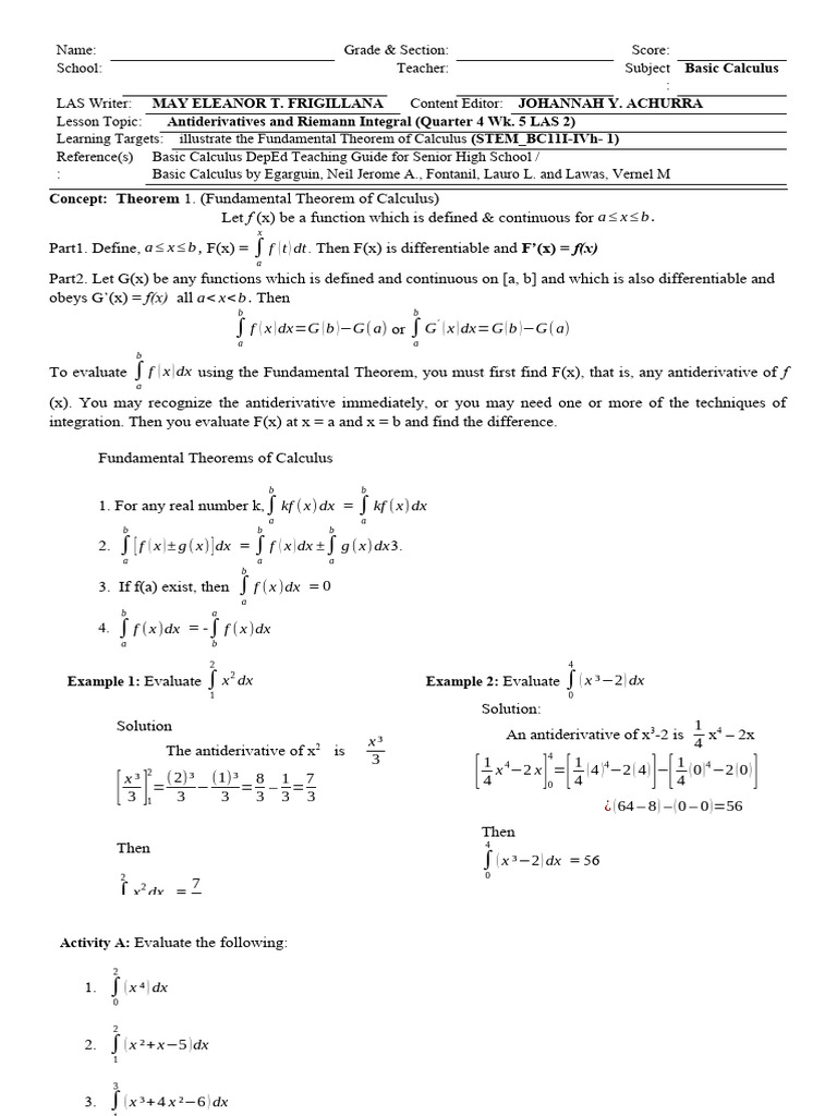 Basic Calc q4 Wk5 Las2 | PDF | Calculus | Mathematical Analysis