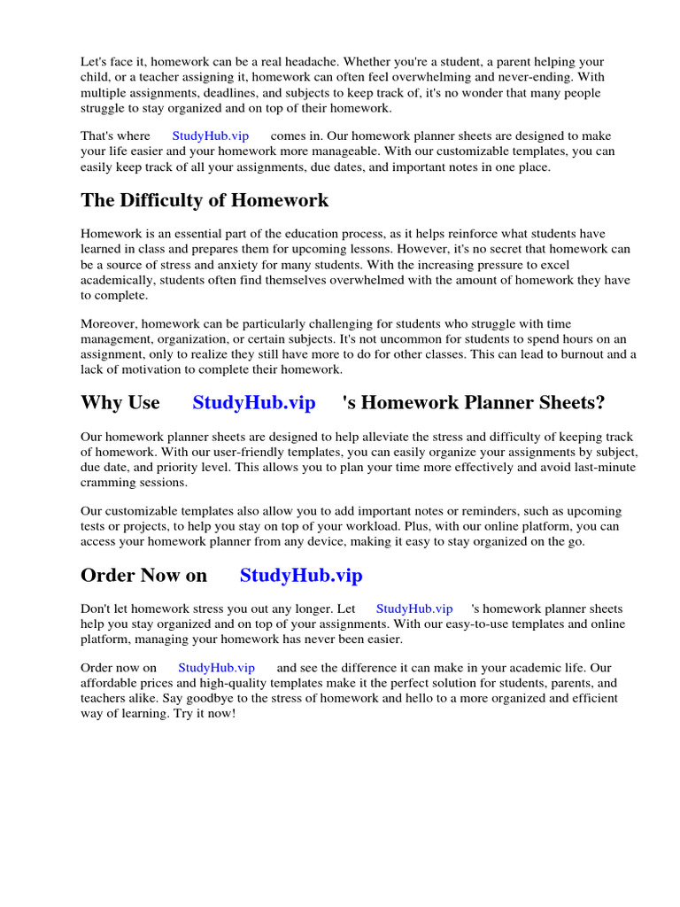 Homework Planner Sheets | PDF | Homework | Page Layout