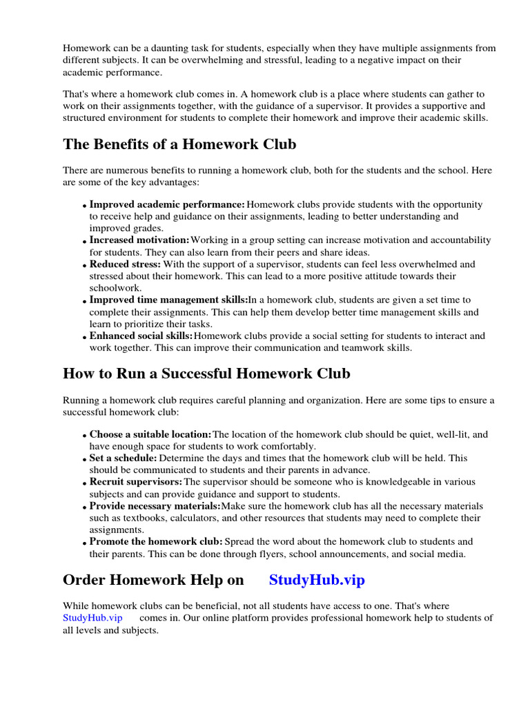 Running A Homework Club | PDF | Homework