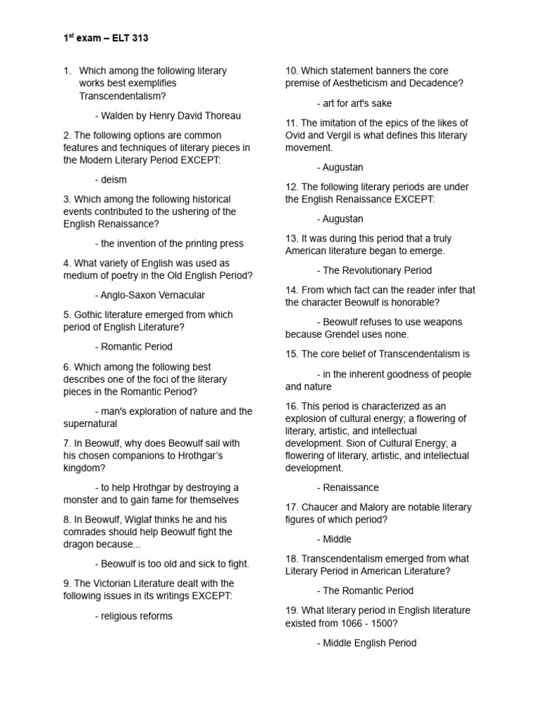 Elt 313 Full Notes | PDF | Beowulf | English Literature
