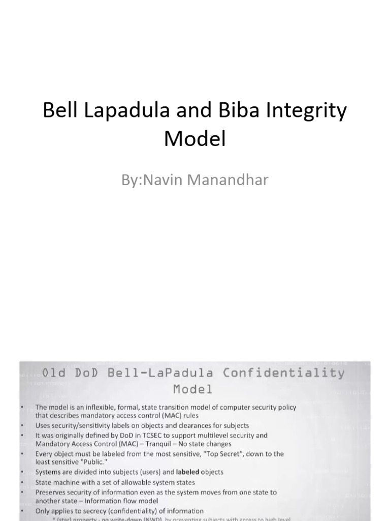 Computer Security and Cyber Law-Bell Lapadula and Biba Integrity Model | PDF