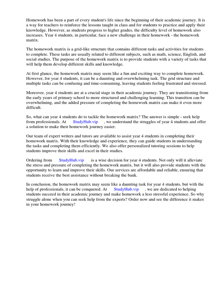 Homework Matrix Year 4 | PDF | Homework | Matrix (Mathematics)