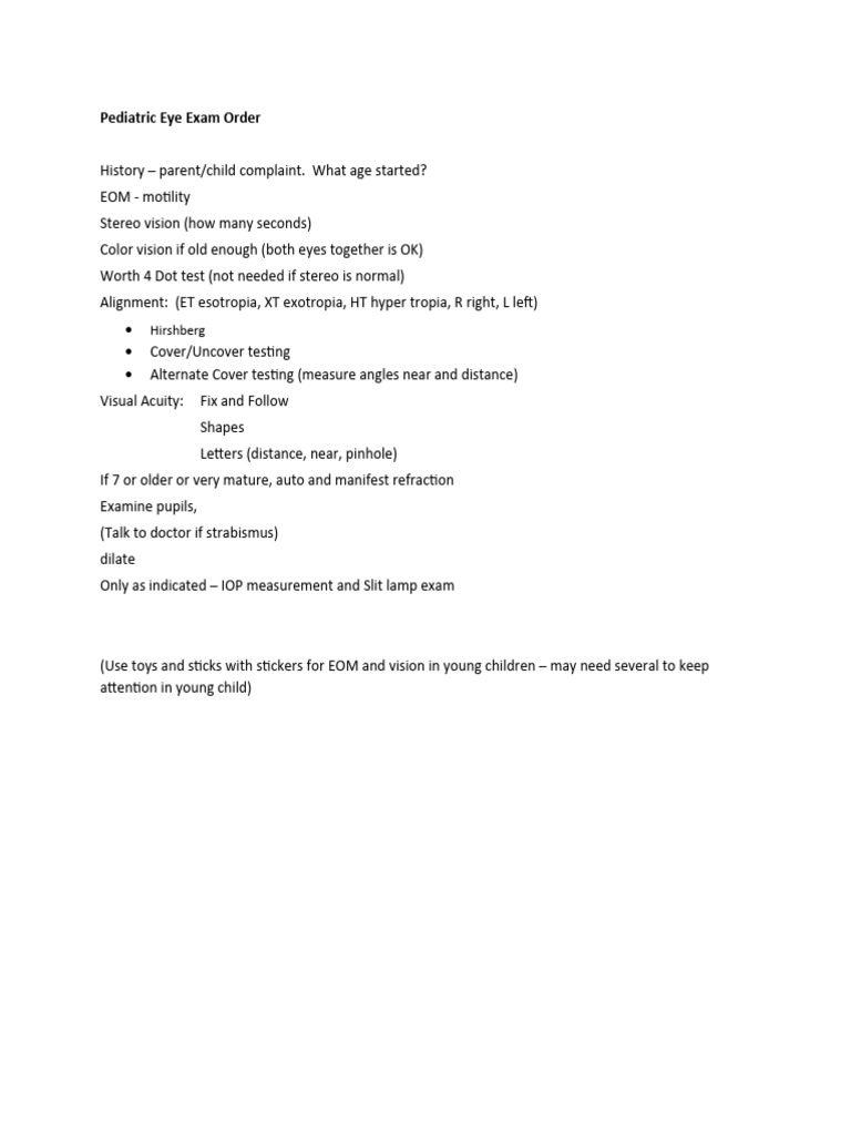 Pediatric Eye Exam Guidelines | PDF
