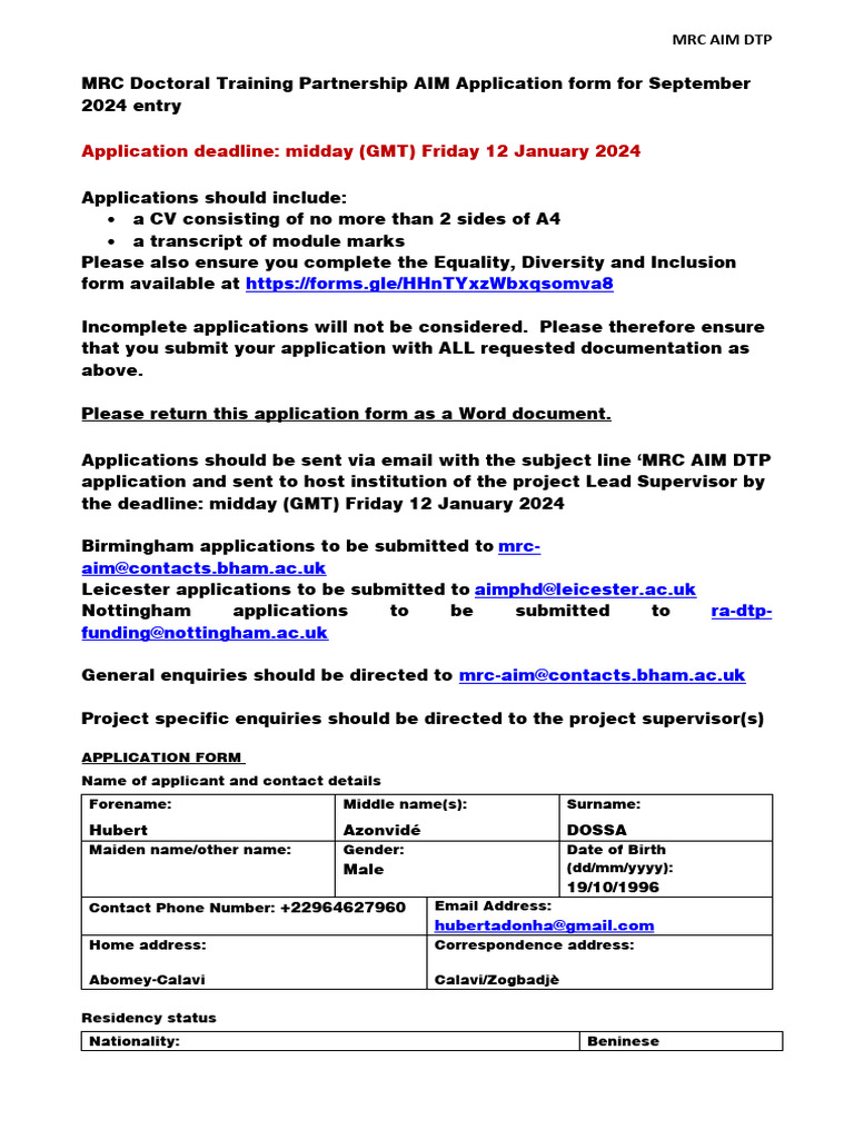 AIM 2024 Application Formupdated Final | PDF | Statistics | Mathematics