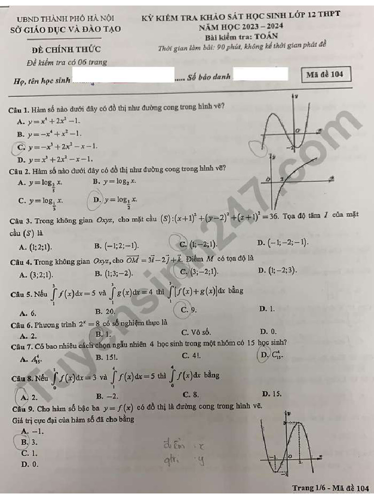 De Thi Thu Toan Ha Noi 2024 104 1 Result | PDF