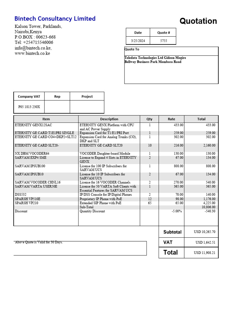 Telecom Equipment Quote | PDF | Telecommunications | Physical Layer ...