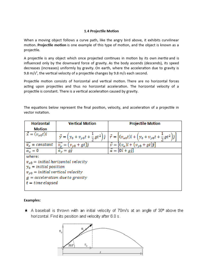 Lesson 1.4 - Projectile Motion | PDF