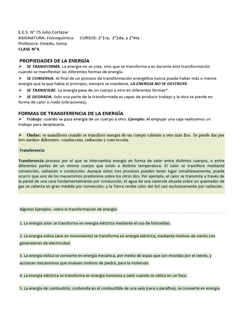 Propiedades y Transferencias de Energía | PDF | Conduccion termica ...