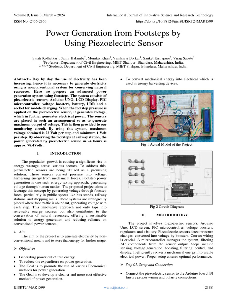 Power Generation From Footsteps by Using Piezoelectric Sensor | PDF ...
