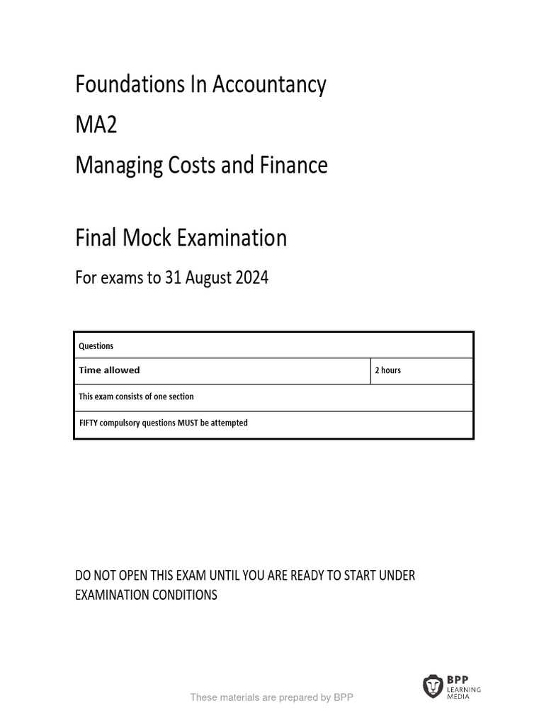 MA2 Final Mock Exam Overview | PDF | Cost Of Goods Sold | Multiple Choice
