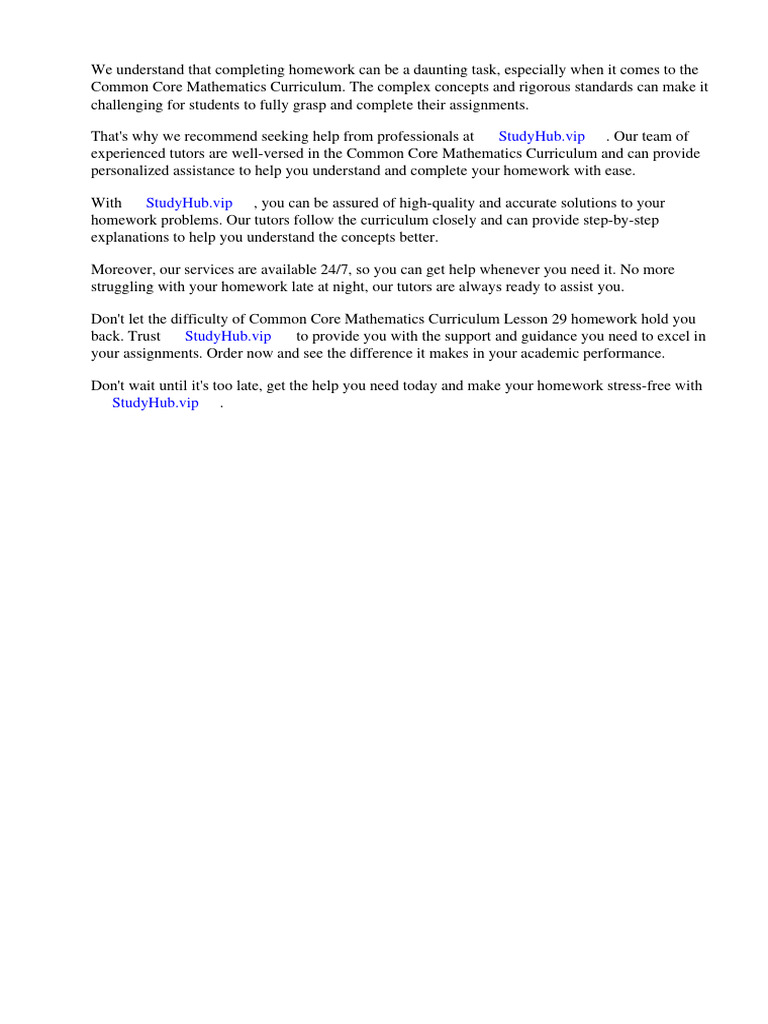 Common Core Mathematics Curriculum Lesson 29 Homework | PDF ...