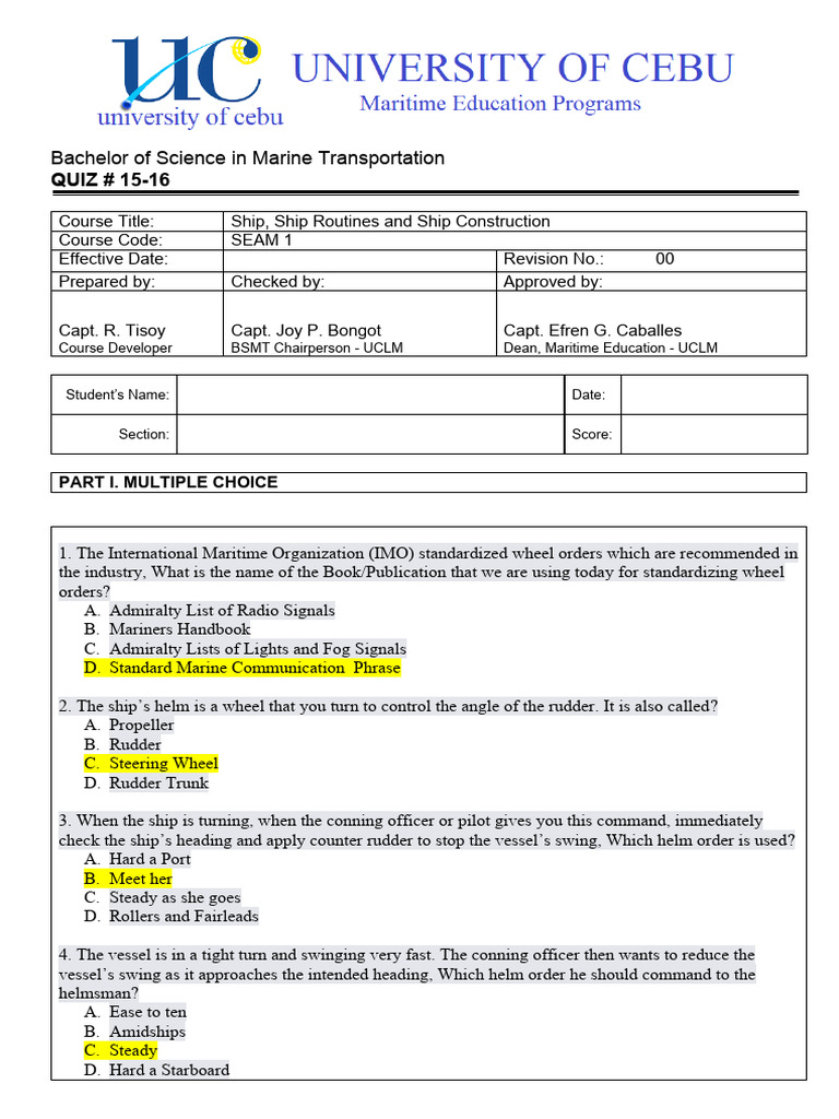Q15 16 Helm Orders | PDF | Watercraft | Ships