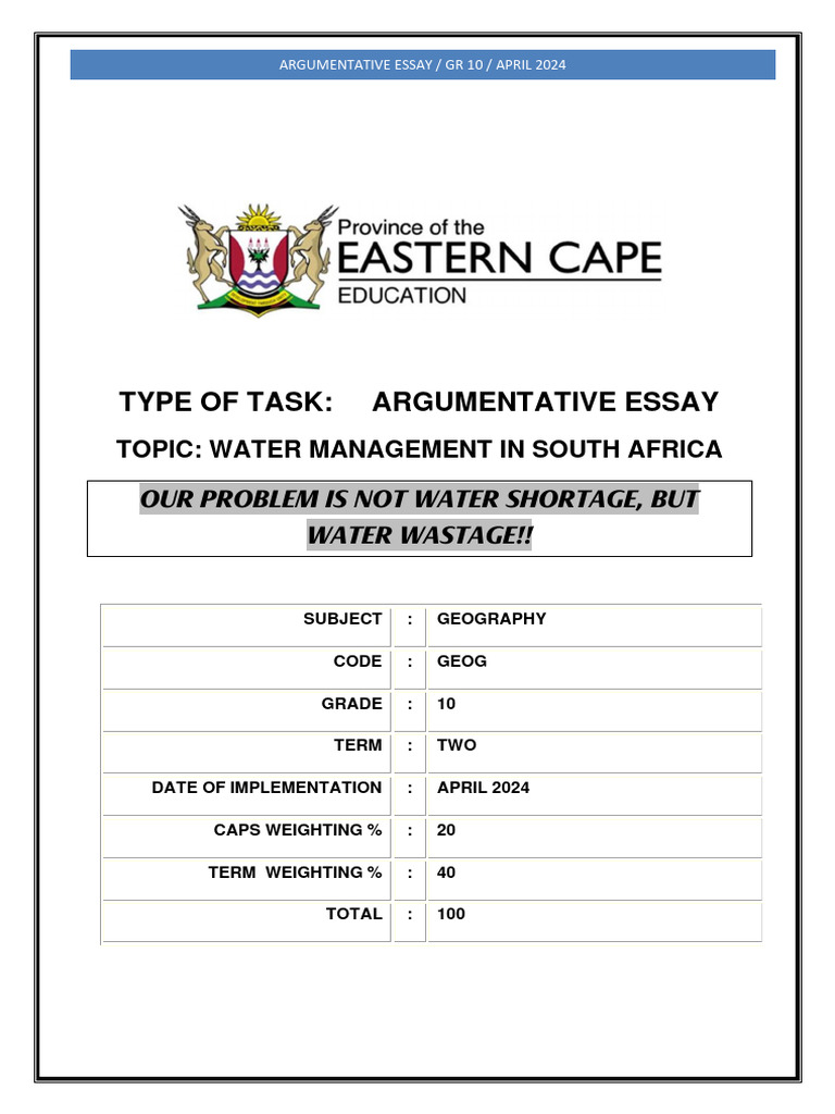 GR 10 ESSAY 2024 (Eng) | PDF | Water | Essays