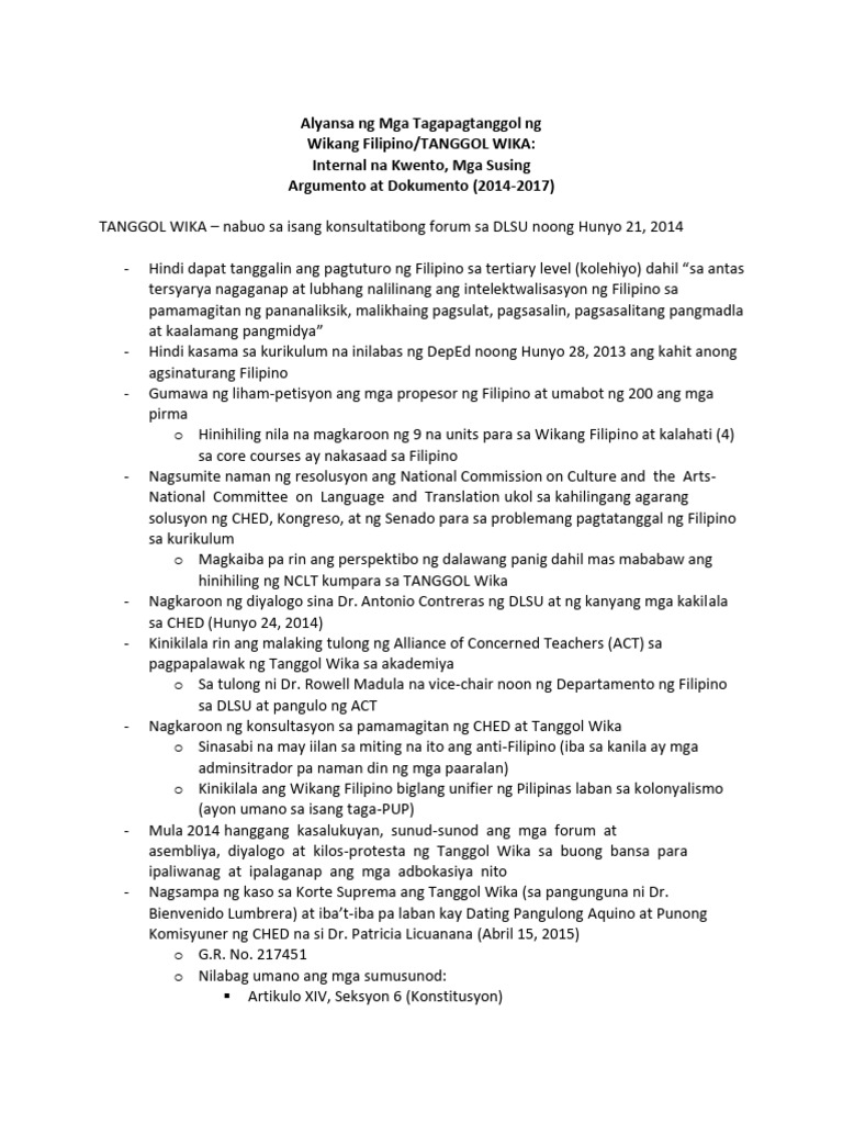 Alyansa NG Mga Tagapagtanggol NG Wika | PDF