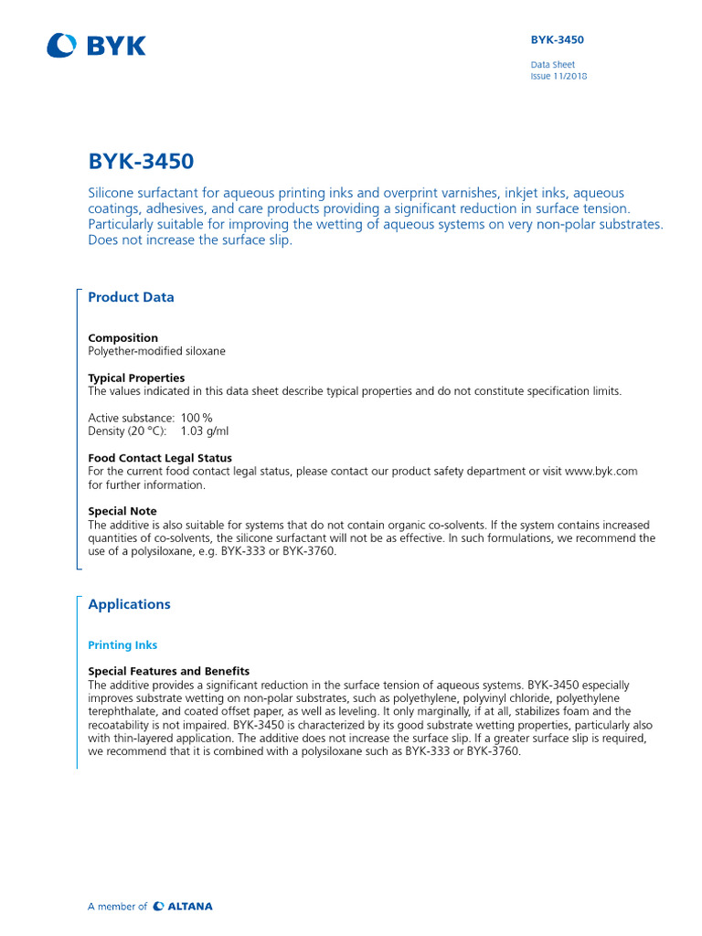 TDS Byk-3450 en | PDF | Silicone | Wetting
