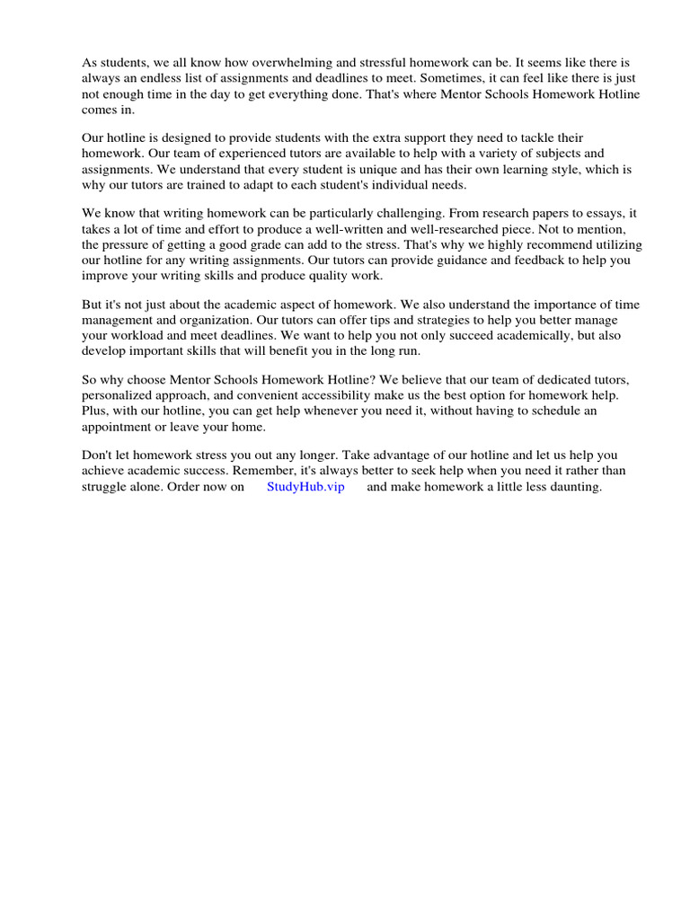 Mentor Schools Homework Hotline | PDF | Mentorship | Homework
