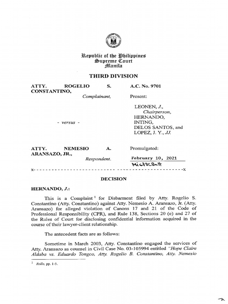 Disbarment Case: Atty. Constantino vs. Atty. Aransazo | PDF