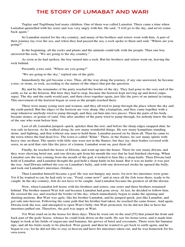 The Story of Lumabat and Wari | PDF
