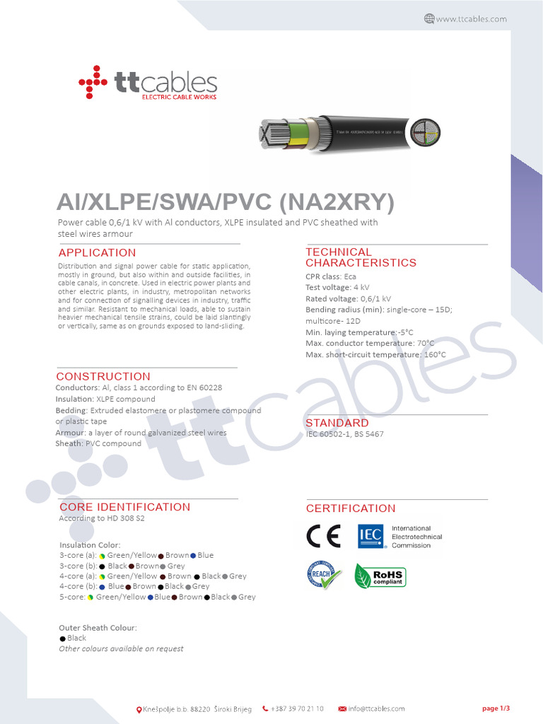 TDS_Al_XLPE_SWA_PVC-_NA2XRY | PDF | Electrical Conductor | Insulator (Electricity)
