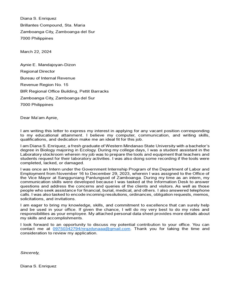 ApplicationLetter Sample | PDF | Career & Growth