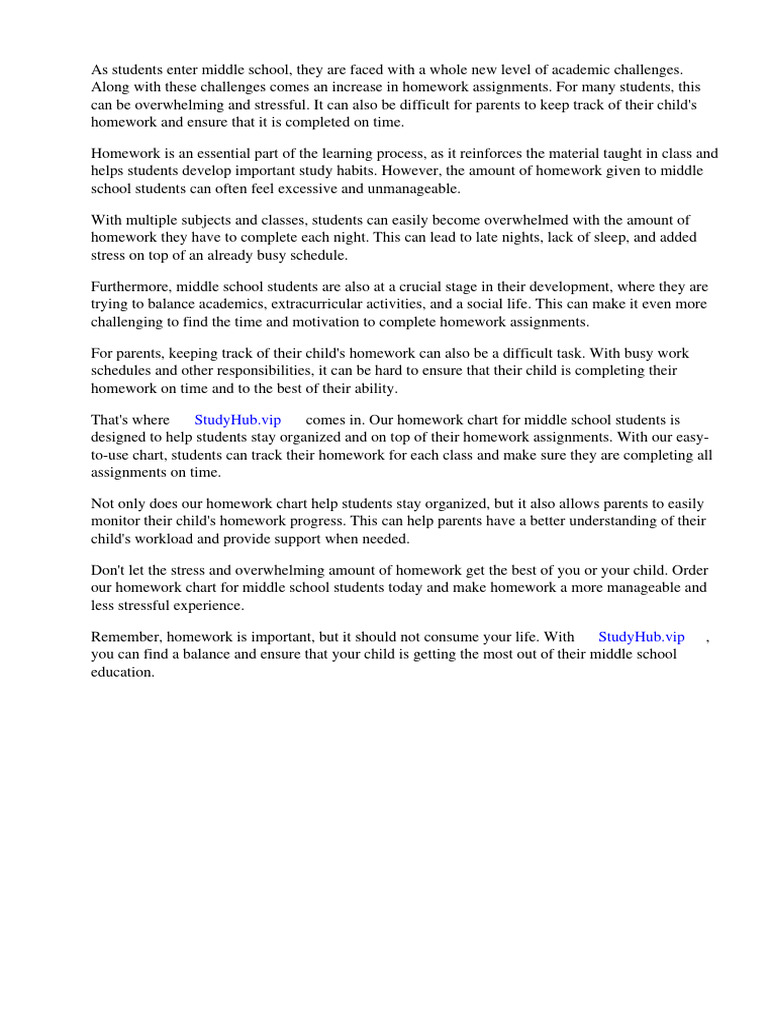 Homework Chart For Middle School | PDF | Homework | Classroom