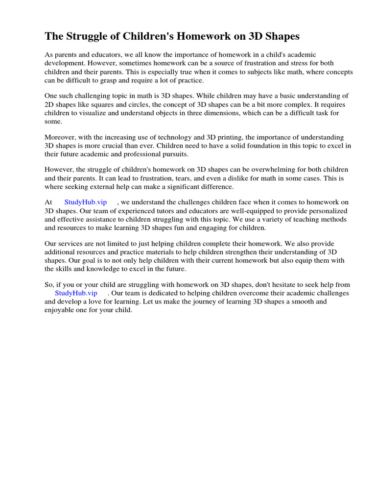 Childrens Homework 3d Shapes | PDF | Shape | Homework