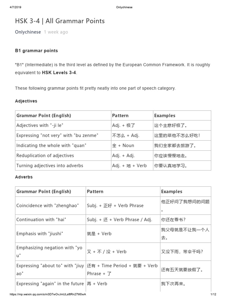 HSK 3-4 Grammar points | PDF