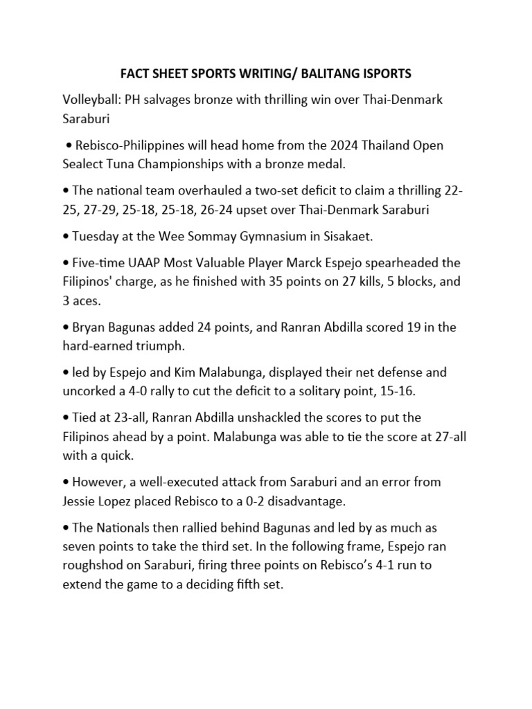 Sports Writing Fact Sheet: Volleyball & More | PDF | Sports