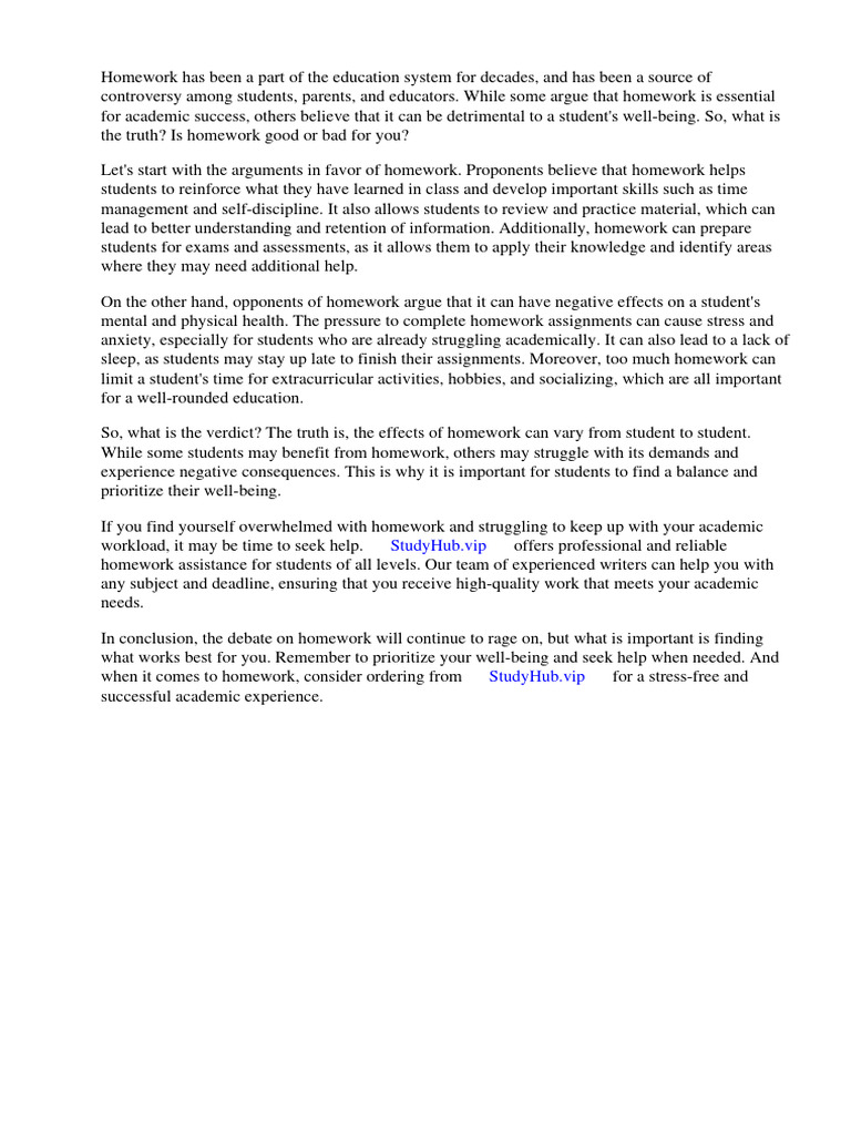 Homework Good or Bad For You | PDF | Homework | Teachers
