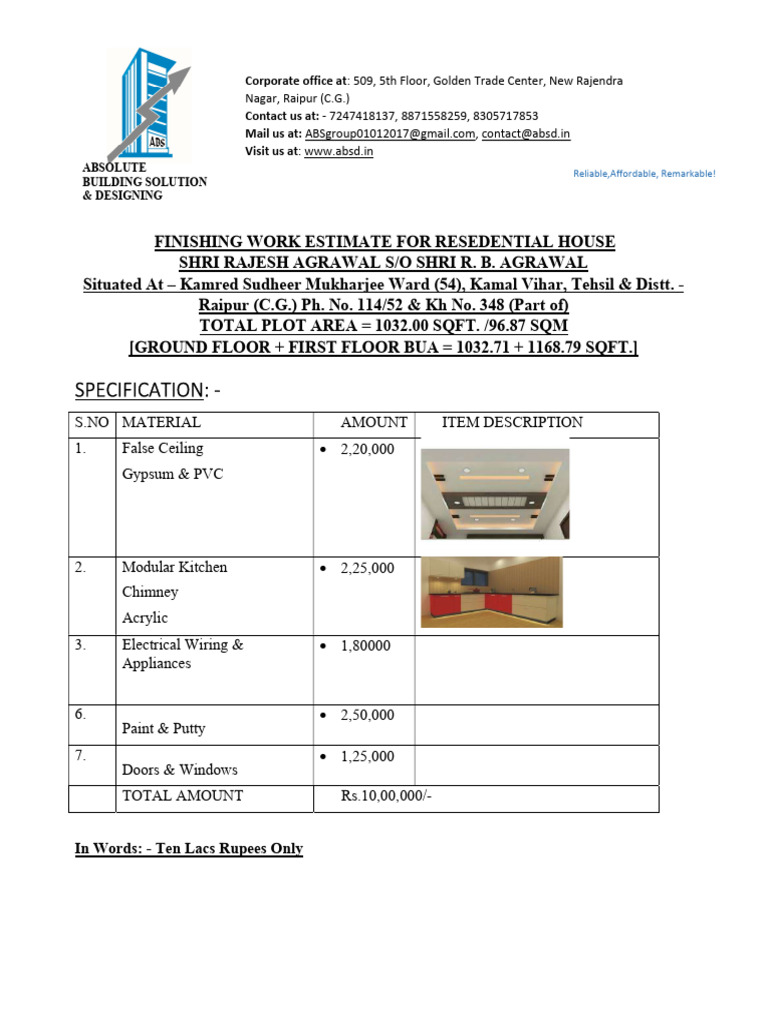 Residential House Finishing Estimate | PDF