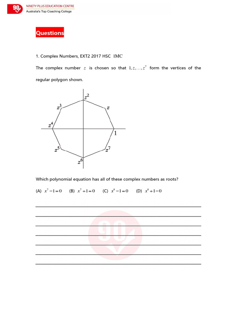 Complex 2 HSC Qs 2020 | PDF | Complex Number | Equations