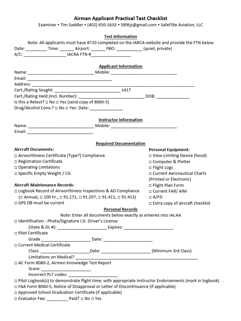 Airman Applicant Practical Test Checklist | PDF | Flight Instructor ...
