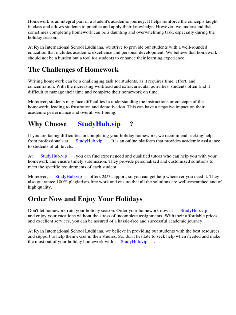 Ryan International School Holiday Homework Ludhiana | Download Free PDF | Schools | Homework