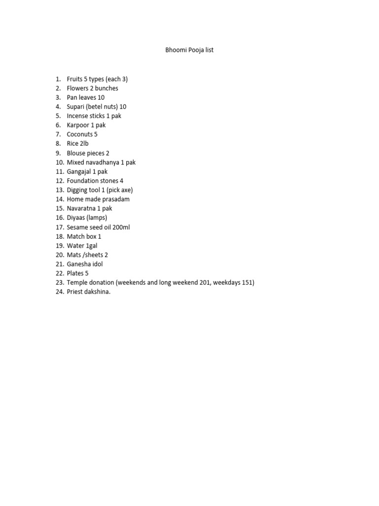 Bhoomi Pooja List | PDF